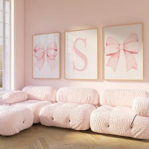 Light Pink Bow Wall Art, Custom Initial Art, Pink Girly Art, Pink ...