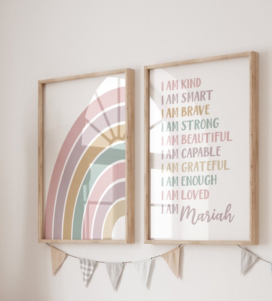 Personalized Affirmations for Kids Wall Art Set of 2 Prints ...
