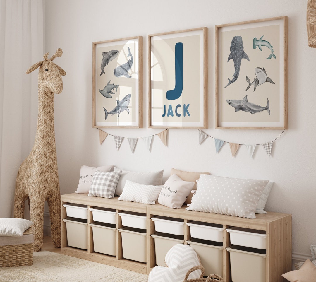 Personalized Wall Art for Kids Room Custom Shark Name Decor, Nursery ...