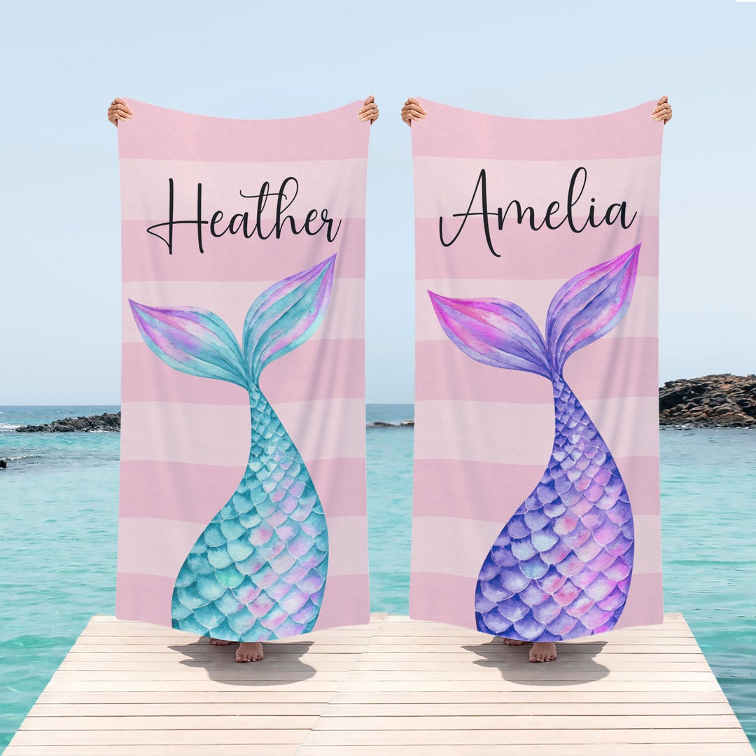 Lets Be Mermaids Custom Beach Towel for Girls Mermaid Party Favors Pink ...