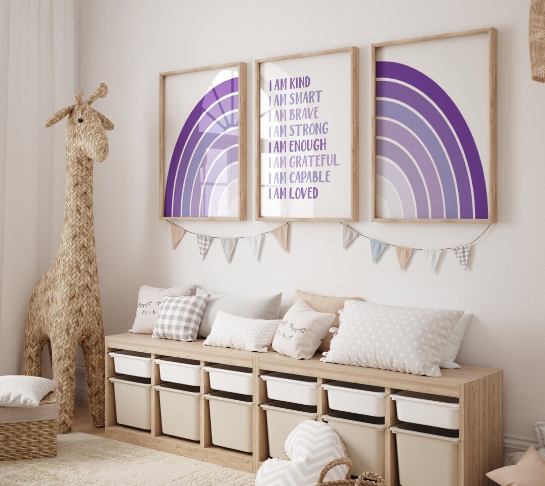 Affirmations for Girls Purple Wall Art Affirmations Rainbow Positive ...
