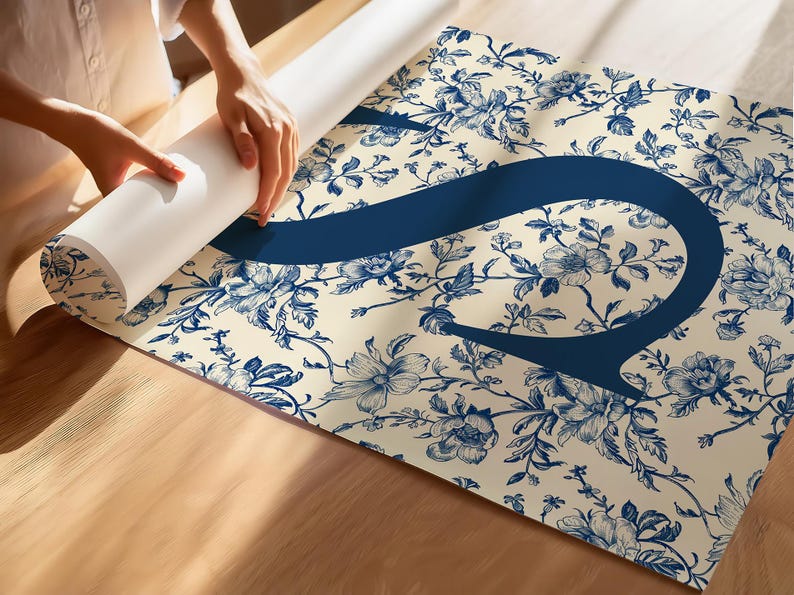 Personalized Blue Chinoiserie Print, Custom Letter Initial, Vintage ...