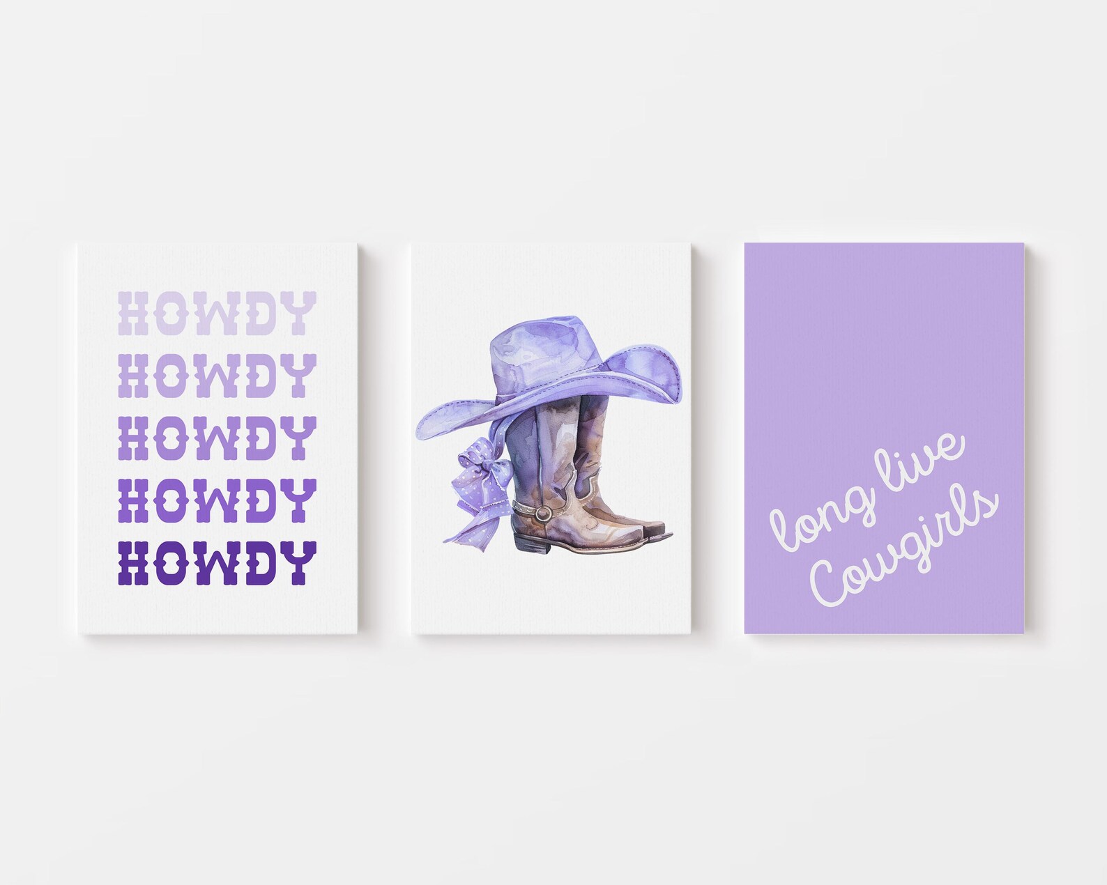 Long Live Cowgirls Print Set of 3 Purple Howdy Print Cowgirl Western ...