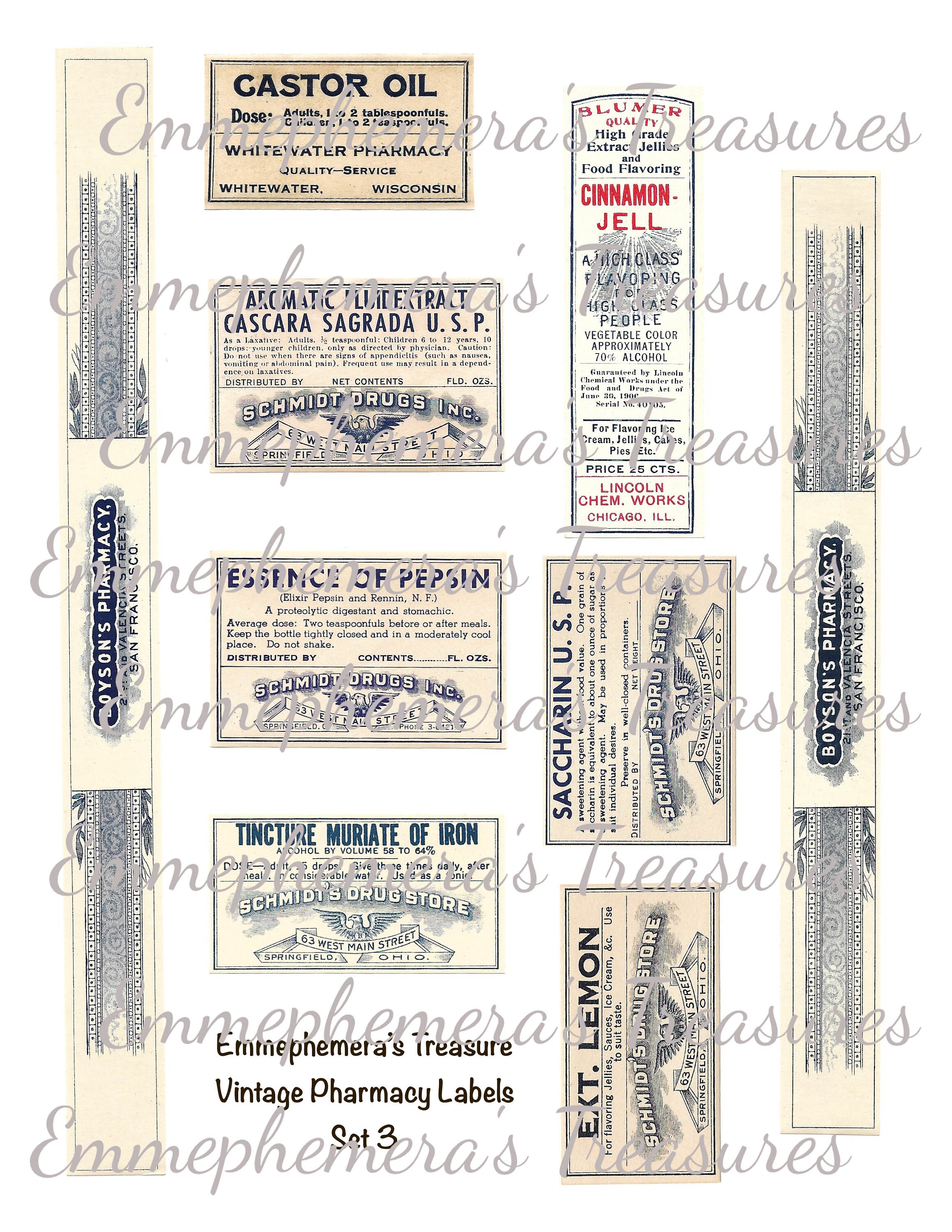 Papercraft Digital Vintage Pharmacy Labels Set 3 Printable Ads Junk ...
