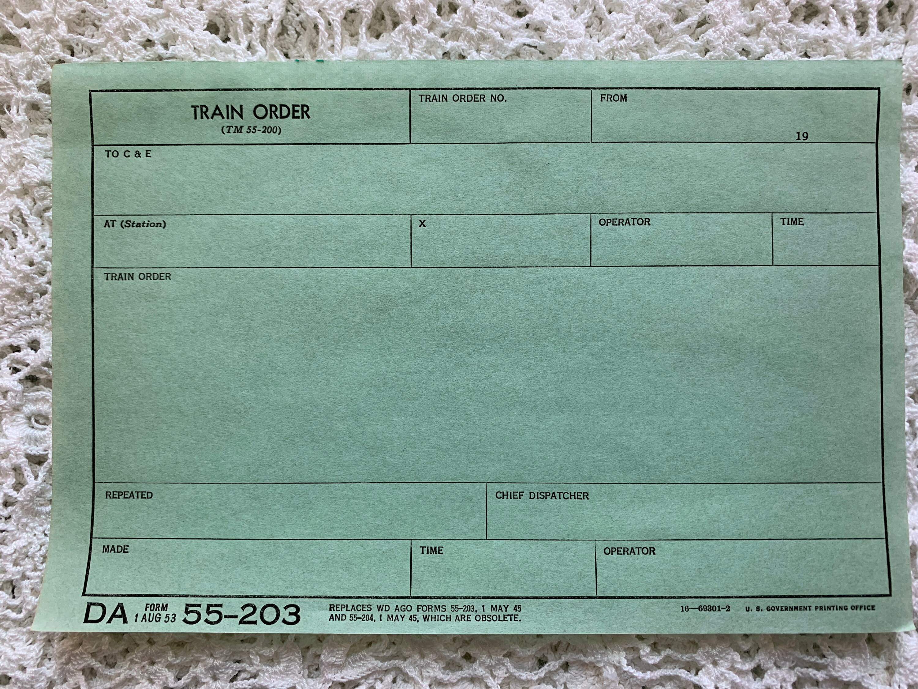 Vintage Train Order Forms 55-203 Pale Green Onion Skin Paper | Etsy
