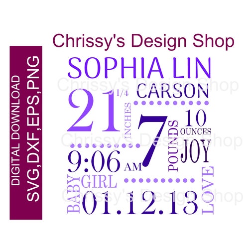 Baby Birth Announcement Bundle SVG DXF EPS Baby Stats | Etsy