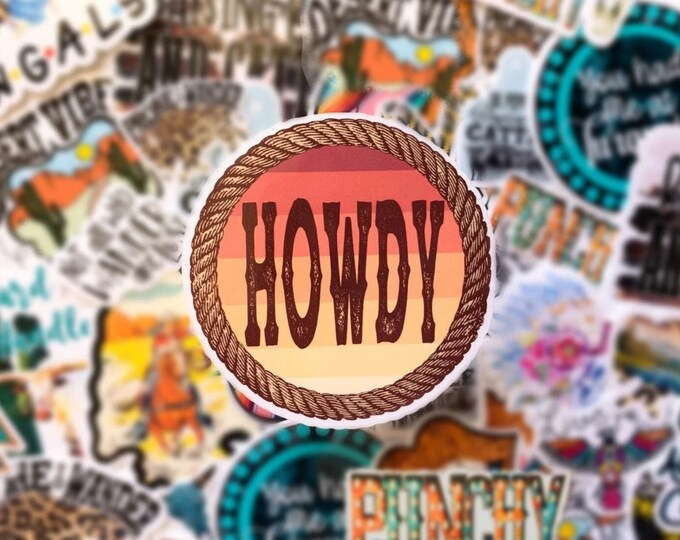 Howdy Western Decal Sticker // Tooled Leather / Cowhide / Serape - Etsy