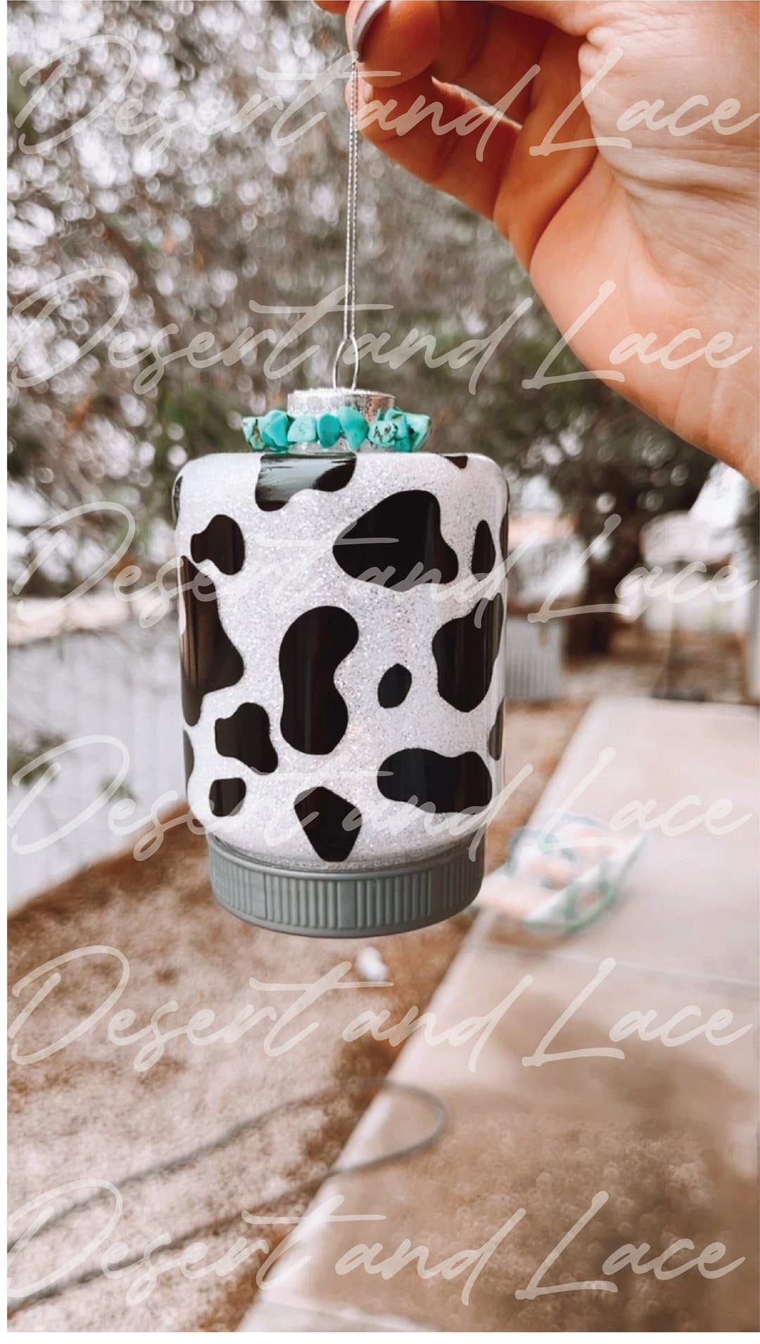Cow Print Glittered Lighted Ornament With Turquoise Stones Cowhide ...