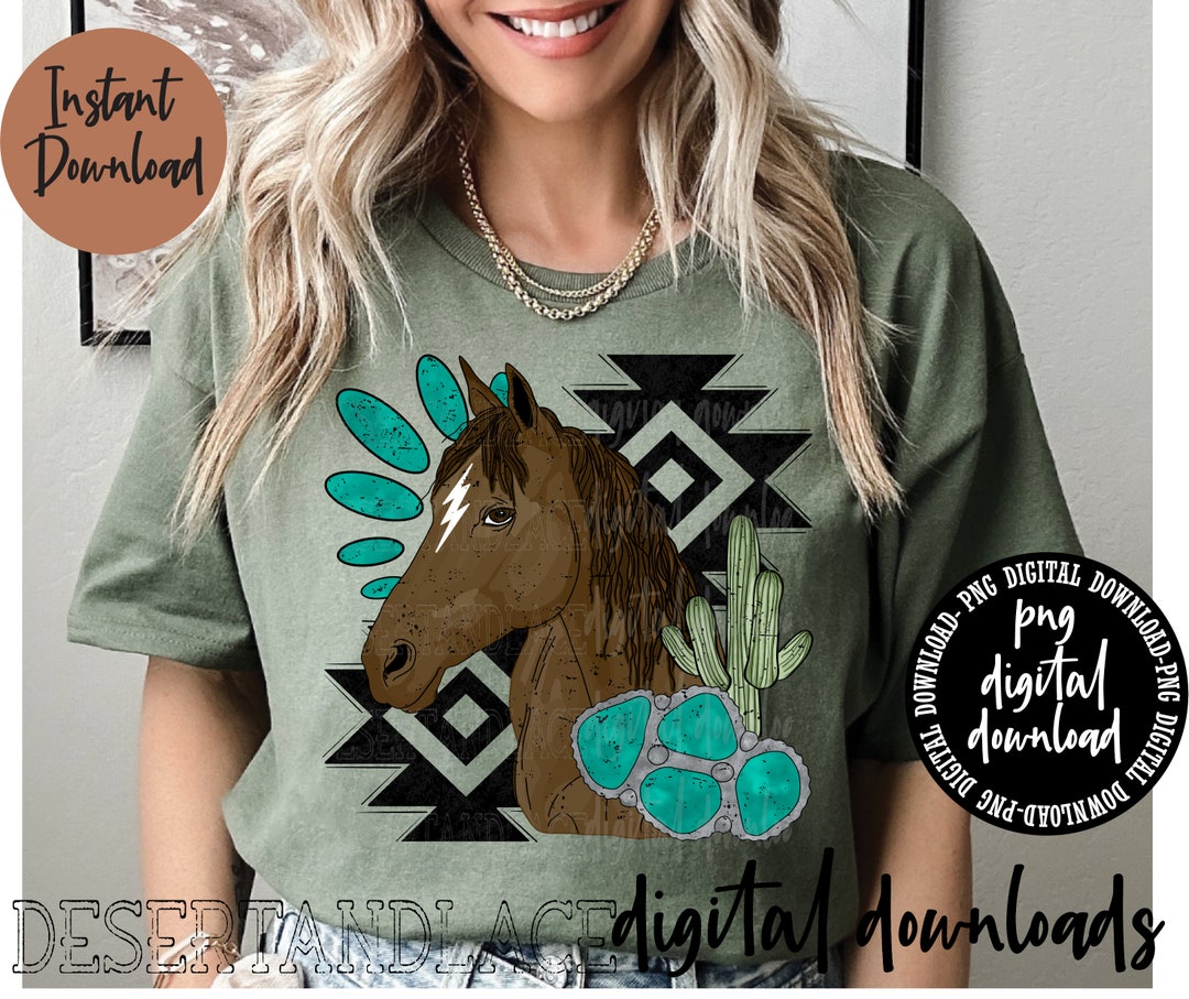 ORIGINAL CREATOR* Aztec Turquoise Horse PNG Digital Download | Western ...