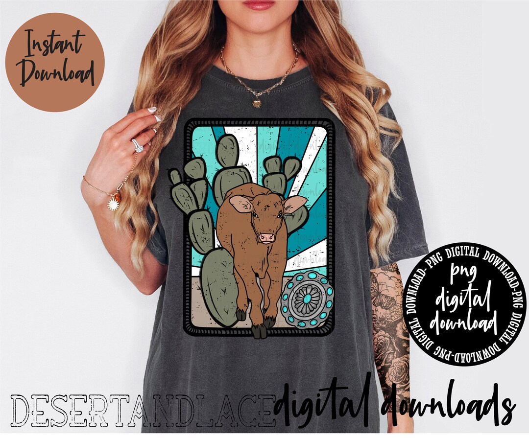 ORIGINAL CREATOR* Cactus Cow Frame PNG Digital Download | Western Calf ...