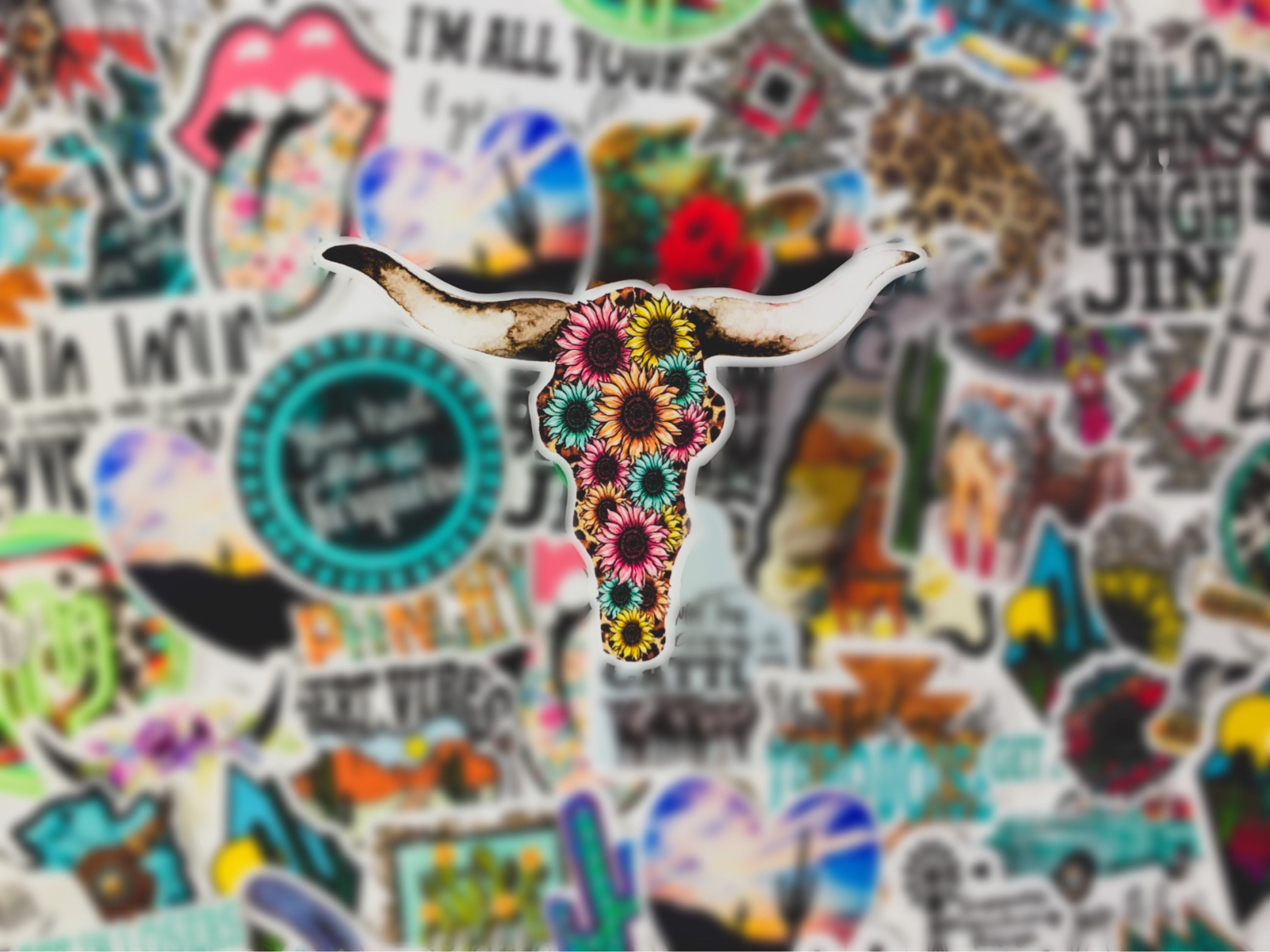 Floral Longhorn vinyl sticker | Etsy