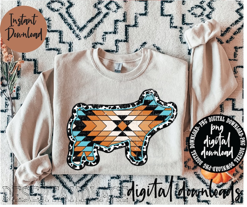 ORIGINAL CREATOR* Aztec Cowhide Pig PNG Digital Download | Western Png ...