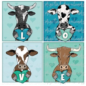 ORIGINAL CREATOR* Love Cows in Blue PNG Digital Download | Western Png ...