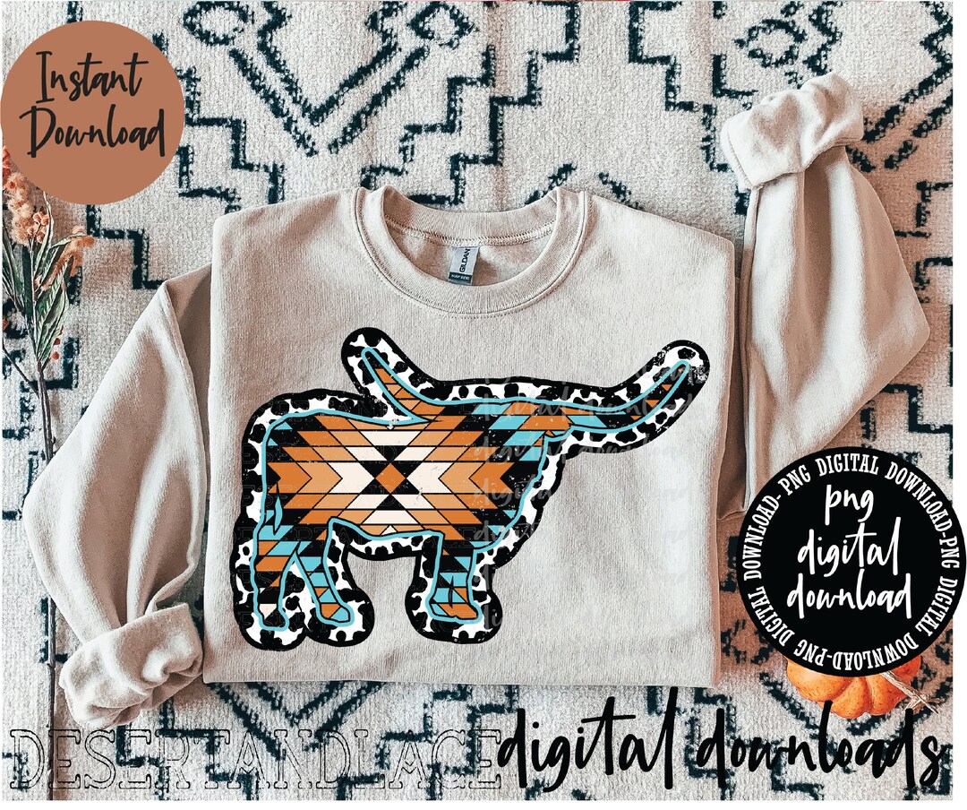 ORIGINAL CREATOR* Aztec Cowhide Longhorn PNG Digital Download | Western ...