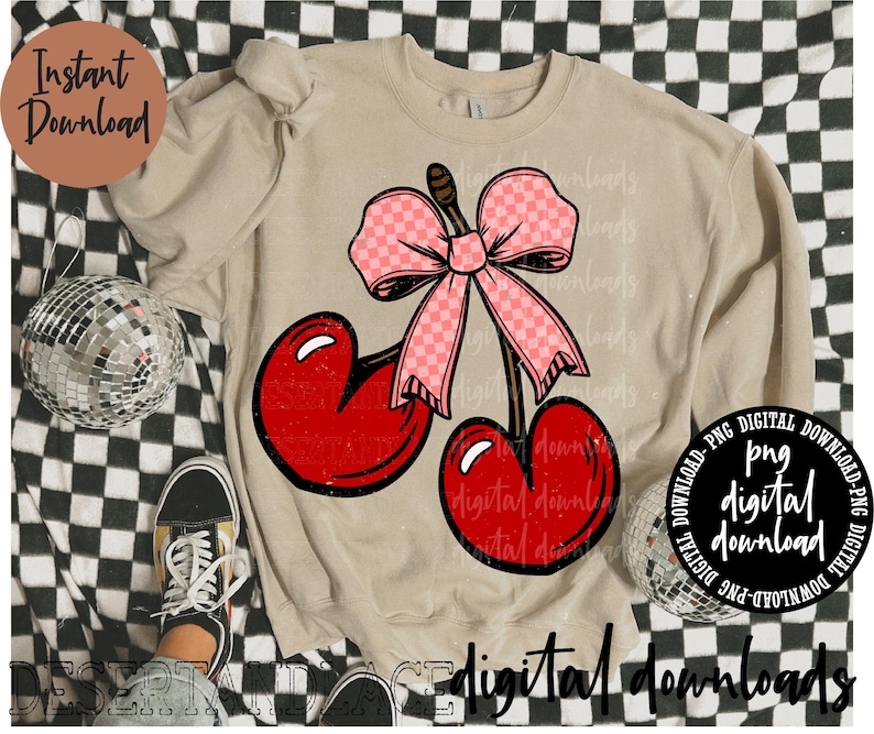 ORIGINAL CREATOR* Valentine Checkered Cherry Bow PNG Digital Download ...