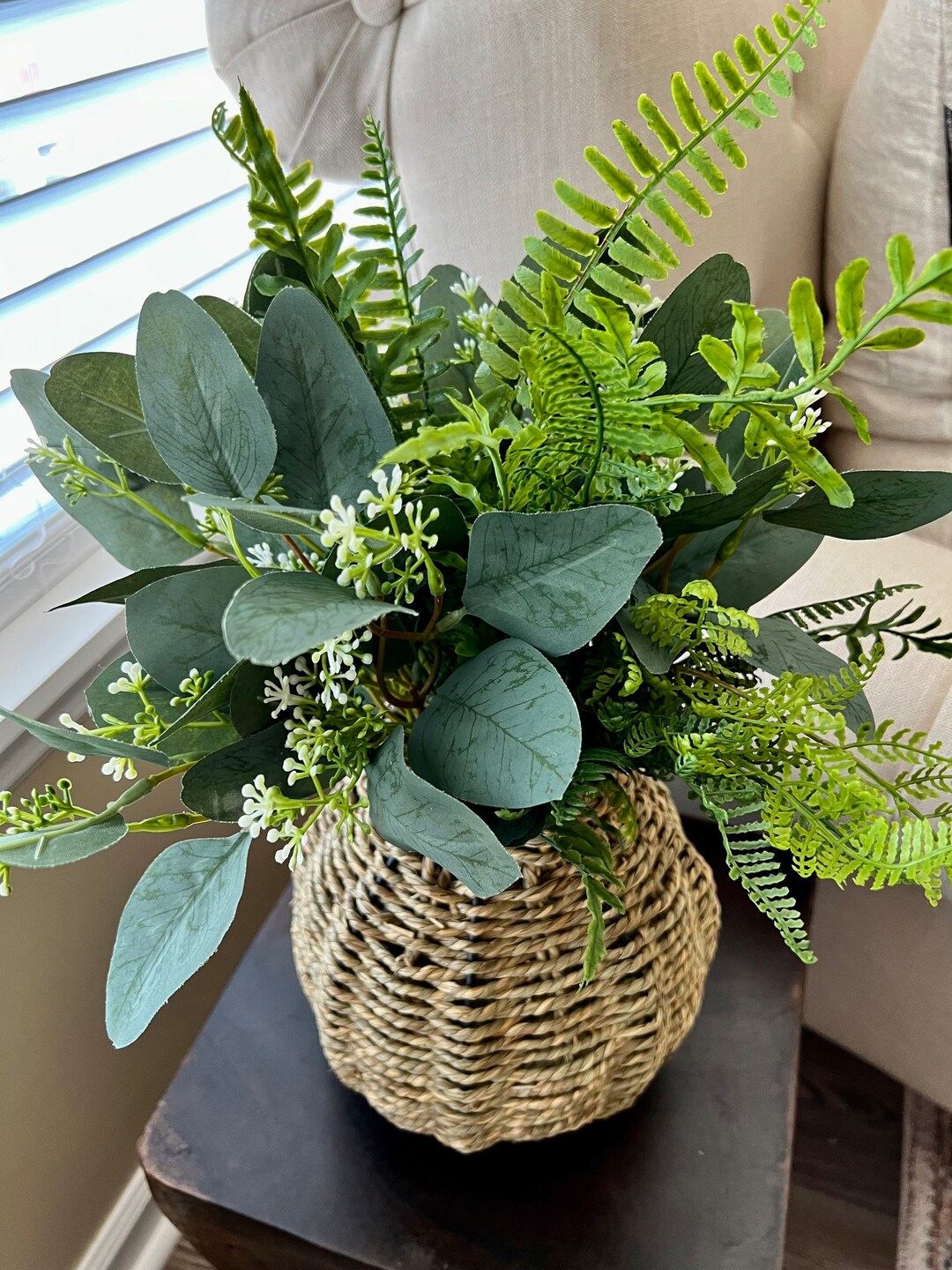 Fern Arrangement, Eucalyptus Arrangement, Farmhouse Table Decor, Modern ...