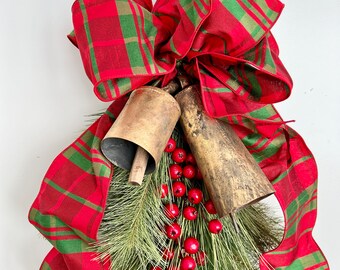Christmas Bell Swag/ Gold Bells/ Door Swag/ Red Berries/ Door Wreath ...
