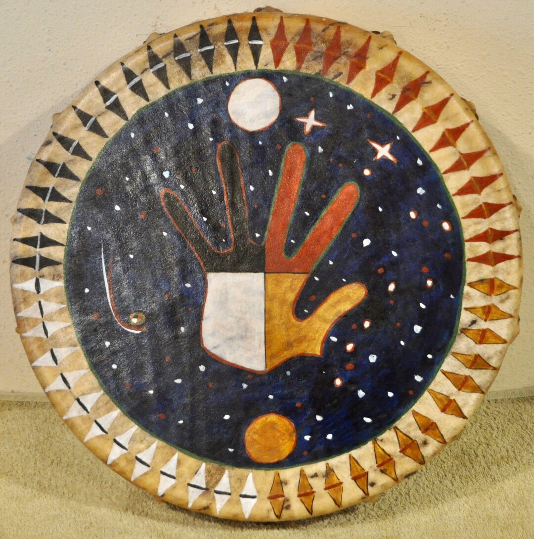 Sacred Hand / 16" Native American Drum Painted by Lakota Artist Sonja ...