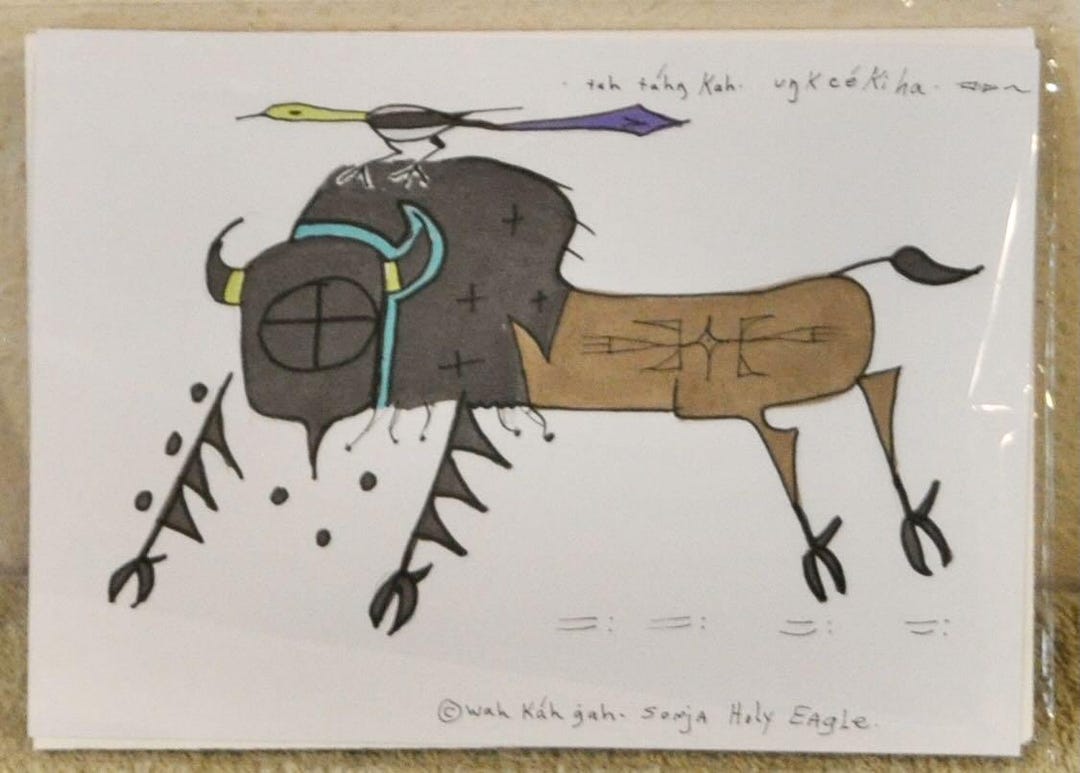 Buffalo Magpie / Native American Ledger Art by Lakota Artist Sonja Holy ...