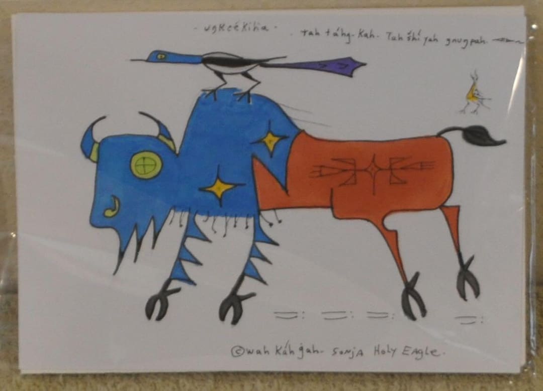 Buffalo Magpie / Native American Ledger Art by Lakota Artist Sonja Holy Eagle - Etsy