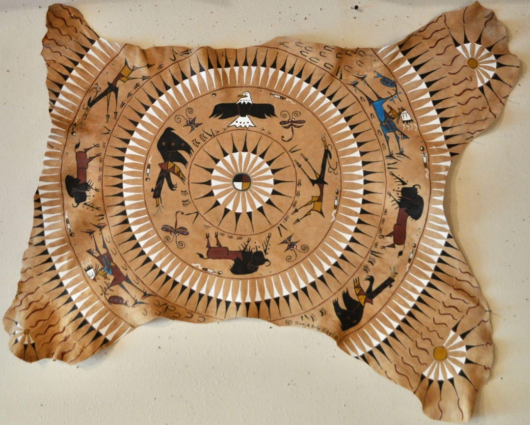 Sacred Animals / Painted Deer Hide by Lakota Artist Sonja Holy Eagle - Etsy