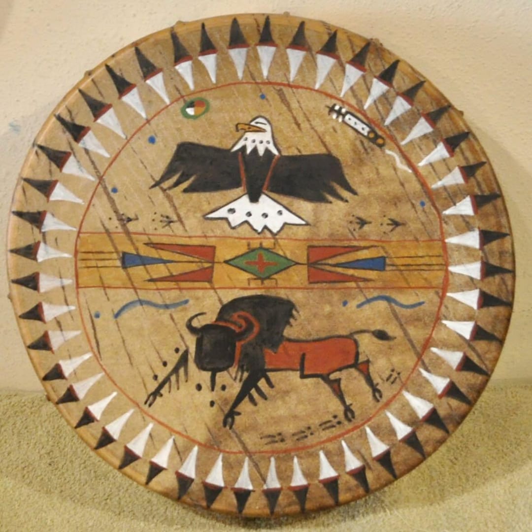 Eagle Buffalo / 15" Native American Drum Painted by Lakota Artist Sonja ...