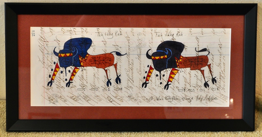 Buffalo / Native American Ledger Art by Lakota Artist Sonja Holy Eagle ...