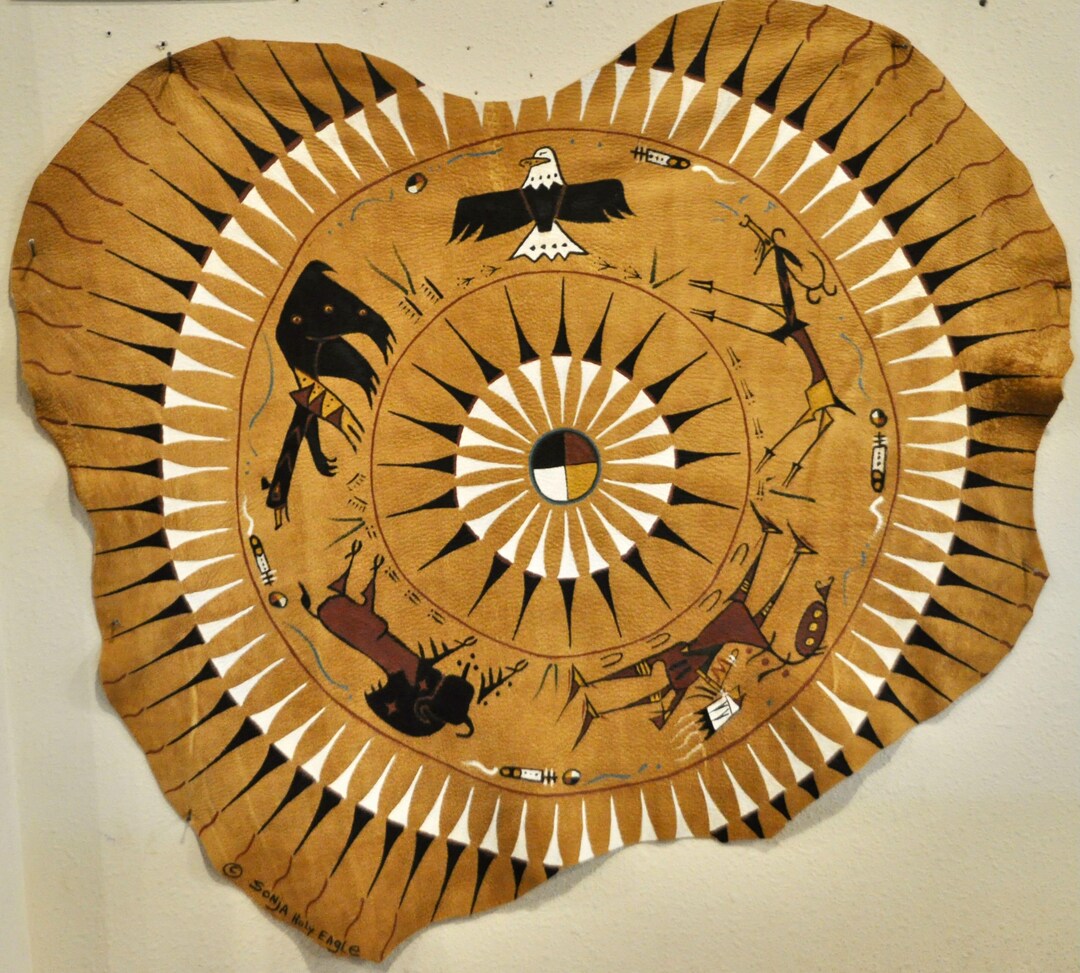Sacred Animals / Painted Deer Hide by Lakota Artist Sonja Holy Eagle - Etsy