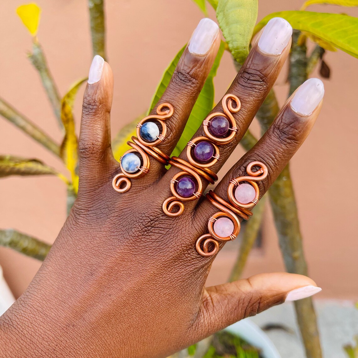 2 Stone Copper Crystal Rings - Etsy