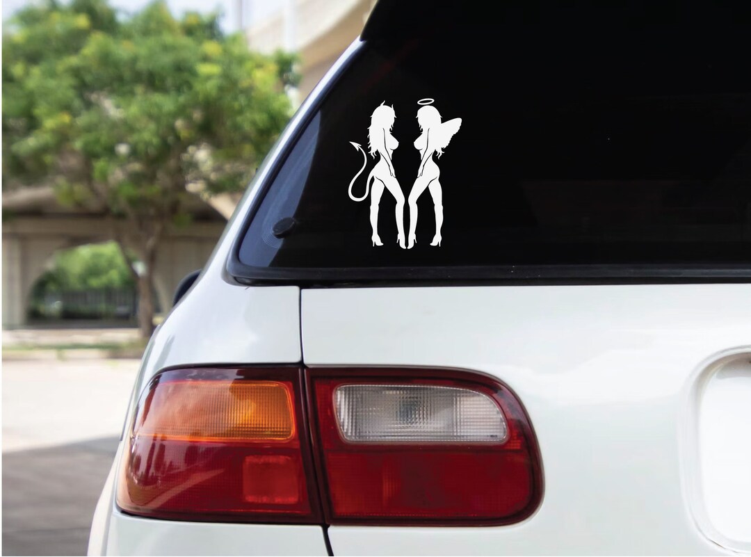 ANGEL DEVIL Girl Car Decal Vinyl Window Wall Bumper Camper Campervan ...