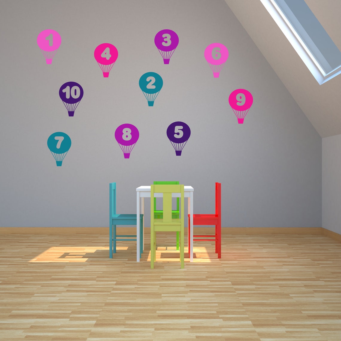 BALLOONS Numbers 1 to 10 Learning Girls Boys Childrens Playroom Bedroom ...