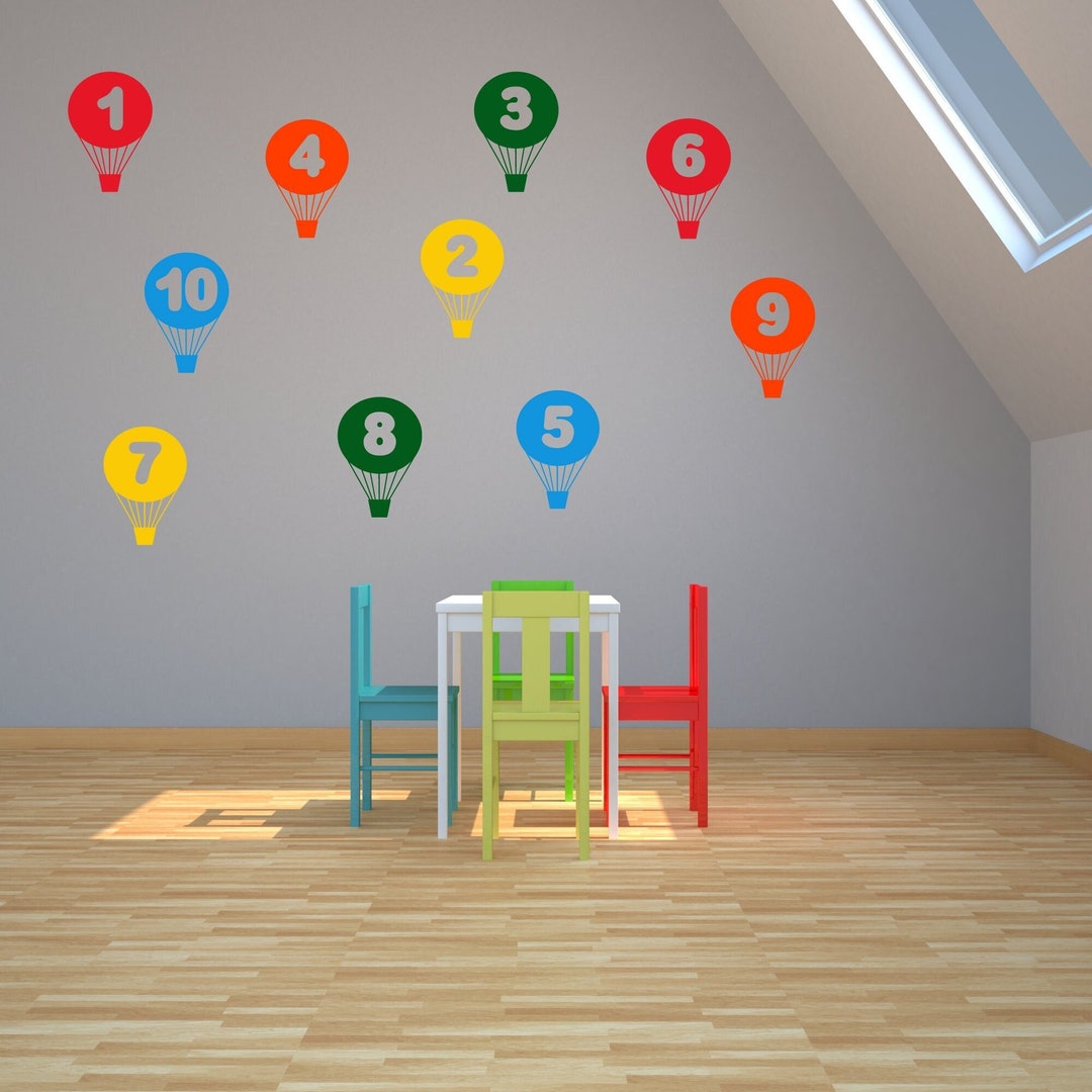 BALLOONS Numbers 1 to 10 Learning Girls Boys Childrens Playroom Bedroom ...