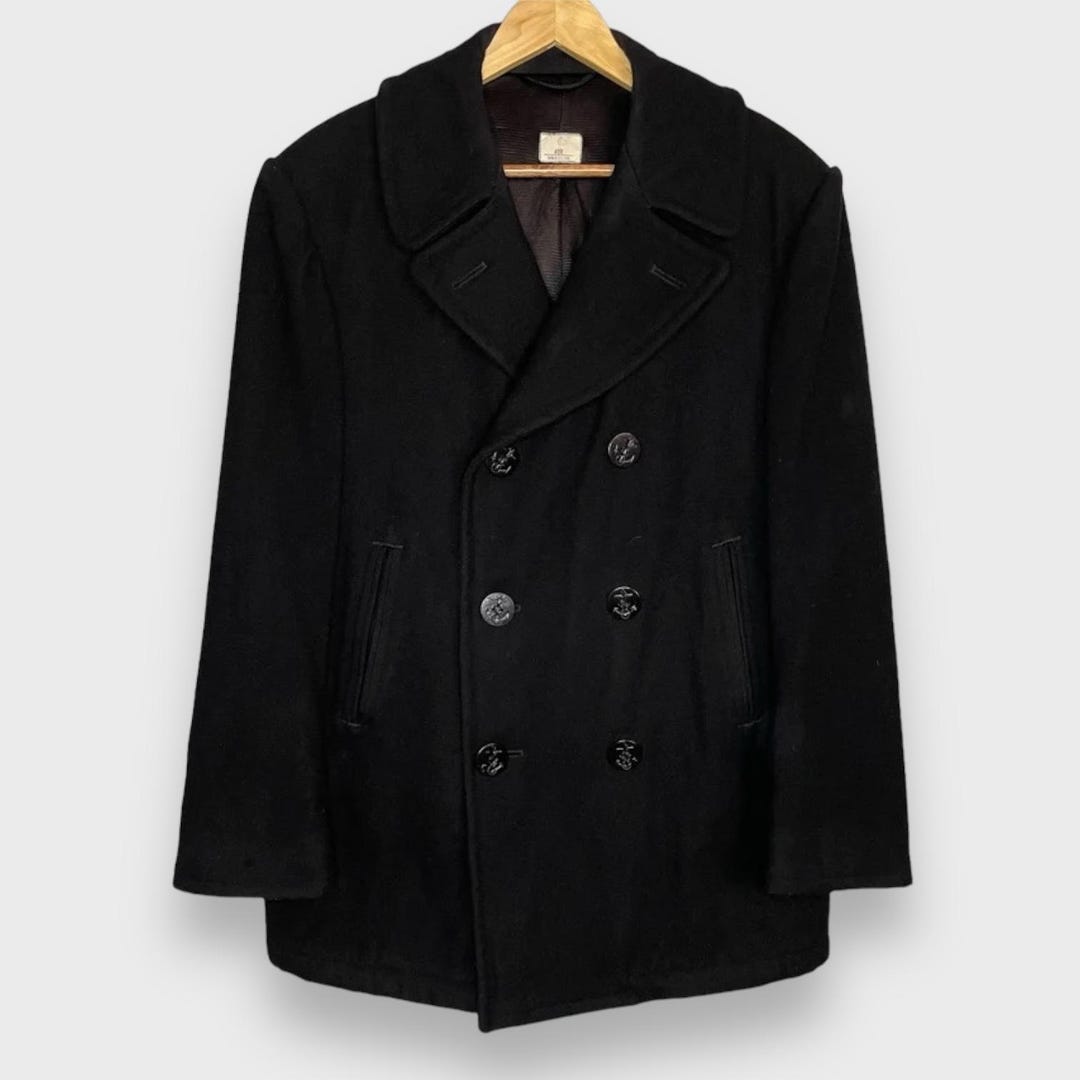 Vintage US Navy Wool Pea Coat Jacket 40R - Etsy