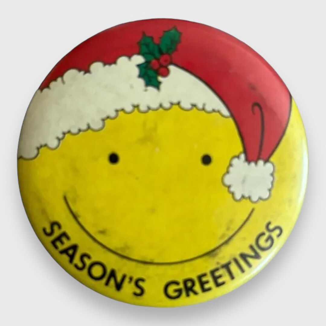 Vintage Smiley Face Season’s Greetings Pin Button - Etsy