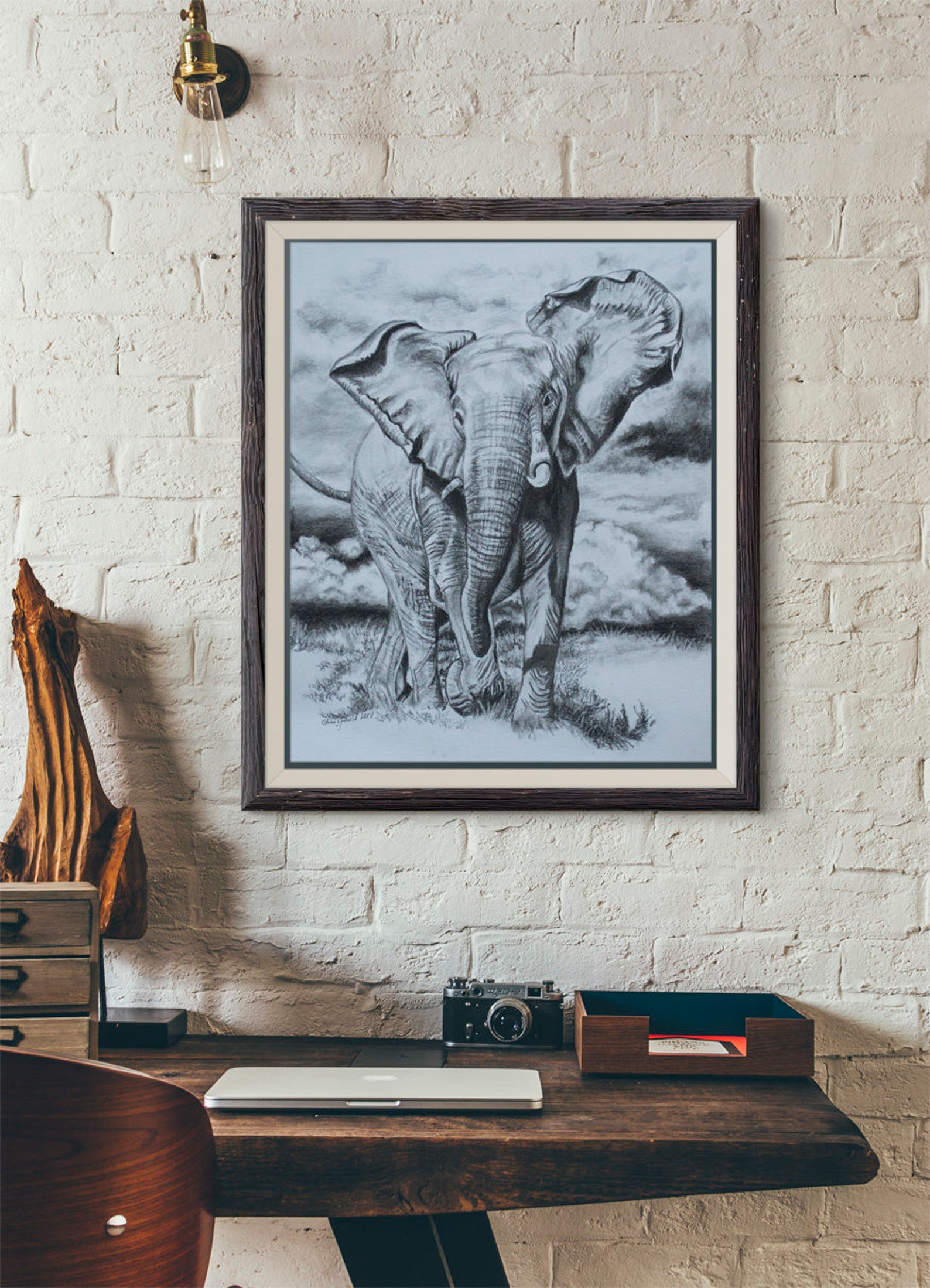 Elephant Wall Art Print From Original Charcoal Drawing - Etsy