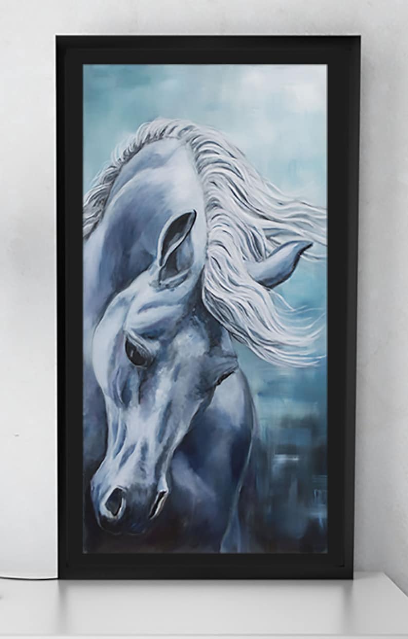 Blue Horse Print Made From Original Oil Painting | Etsy