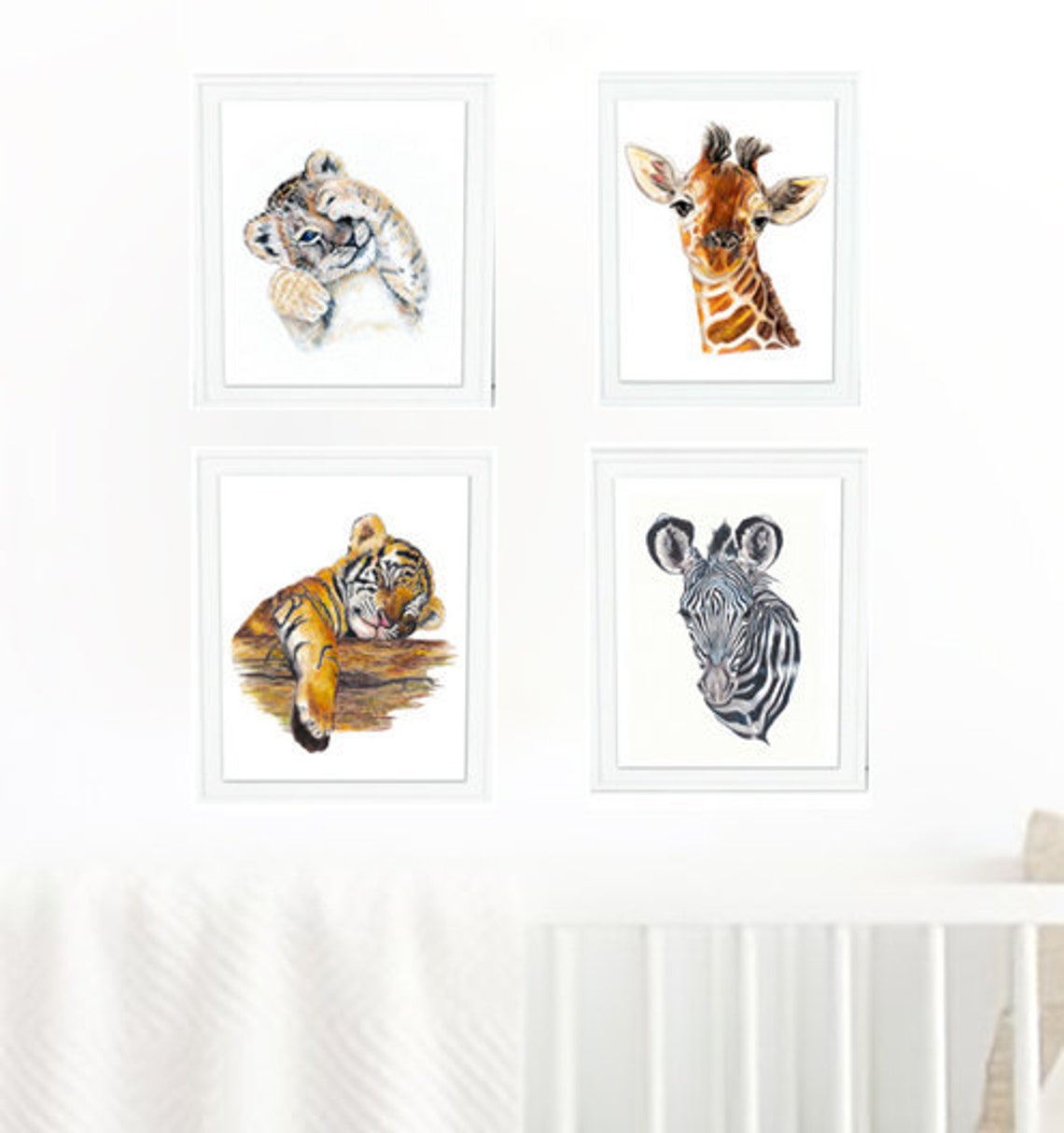 Safari Animal Nursery Prints: Zebra, Tiger, Lion, Giraffe Art (set of 4 ...