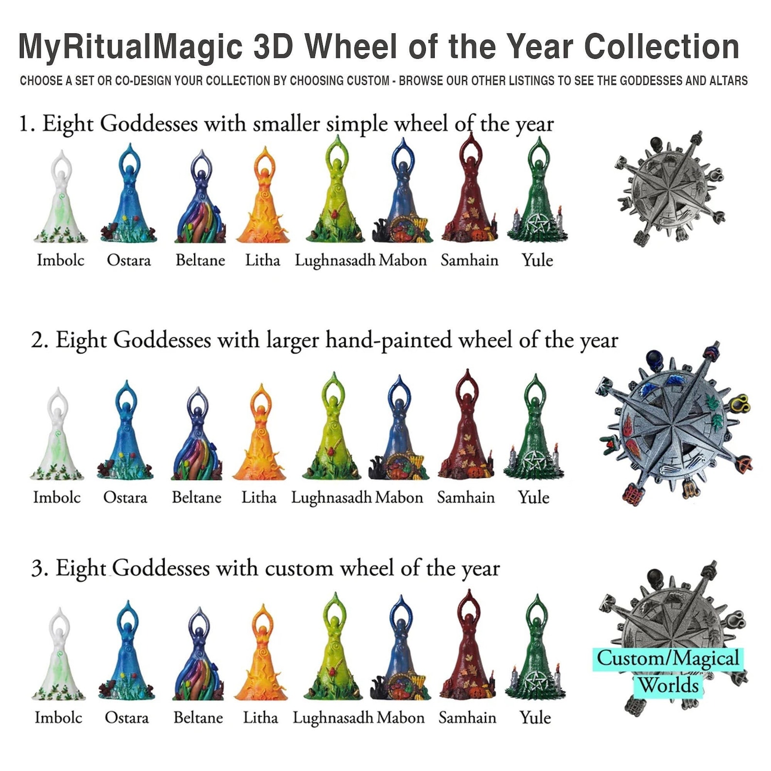 Wheel of the Year - 8 Hand-painted Goddess Statues Gather Around a ...