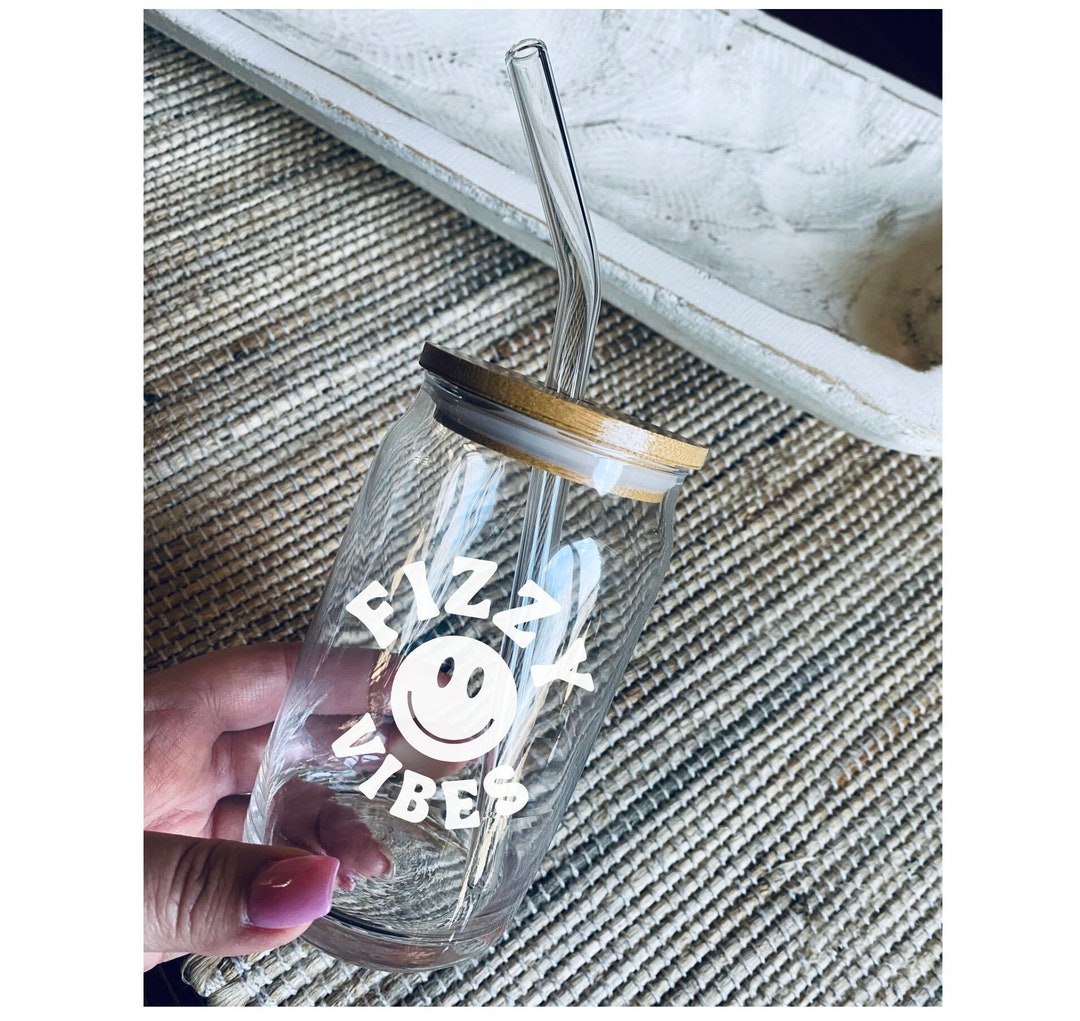 Fizzy Vibes Glass Can 16oz Fizz Glass Can With Glass Straw and Lid Gut ...