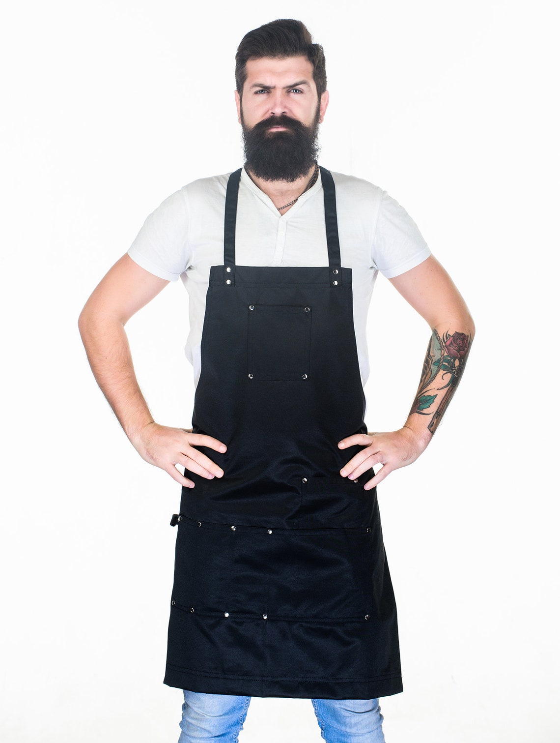 Cooking Apron for Kitchen BBQ Grill Adjustable Size Tool Pockets and ...