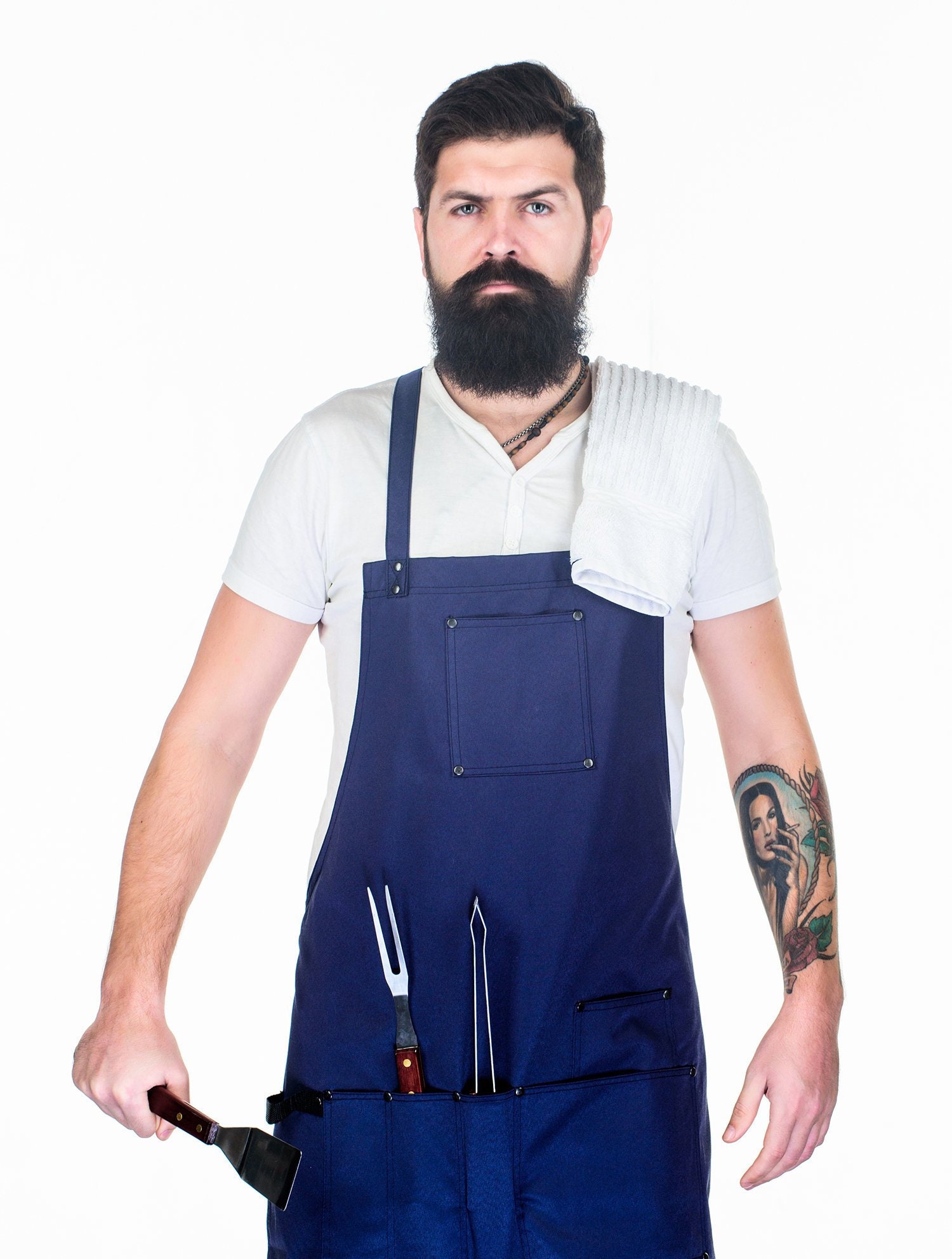 Cooking Apron for Kitchen BBQ Grill Adjustable Size Tool Pockets and ...