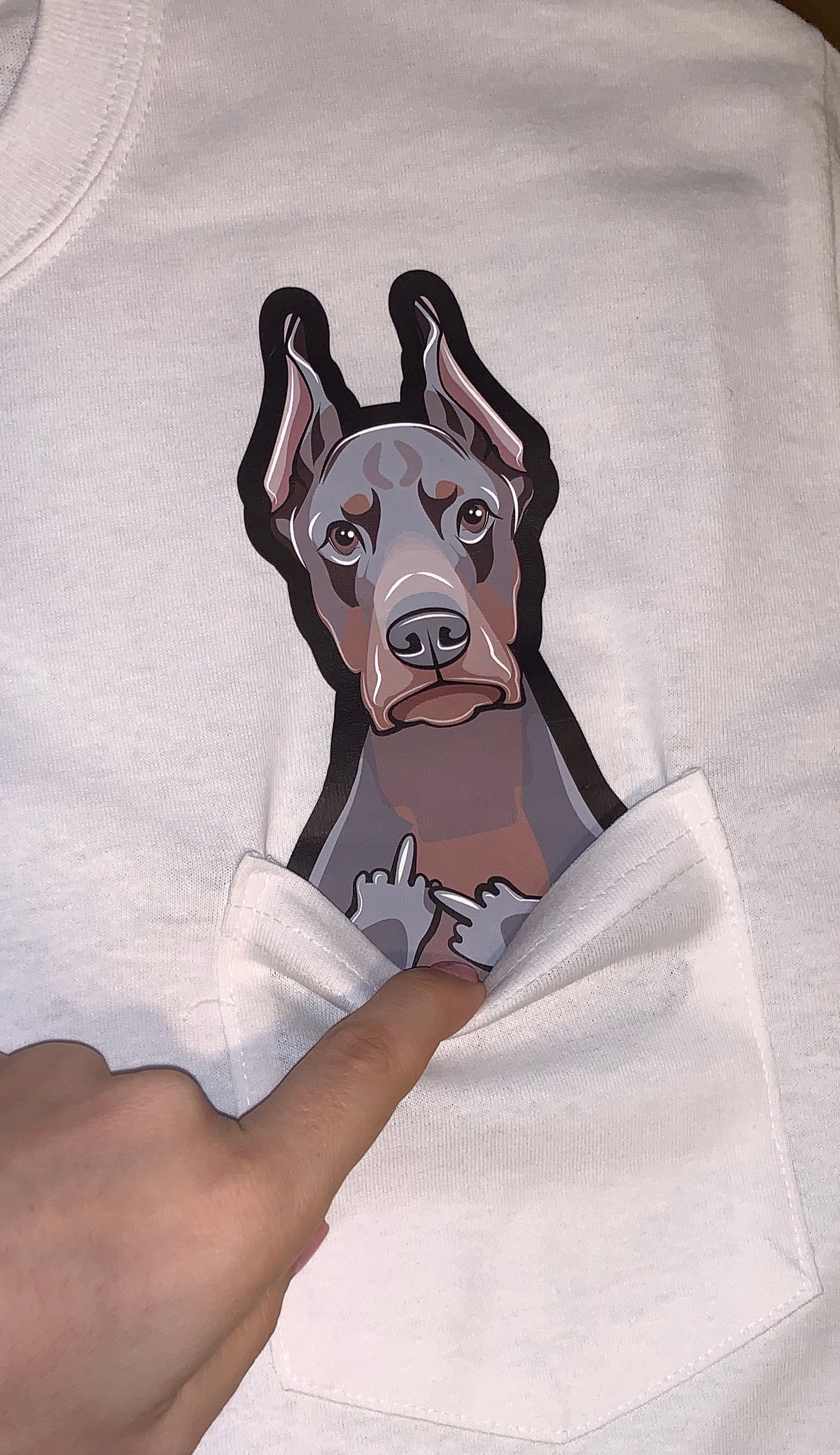 Doberman Dog With the Middle Finger Funny Pocket Dog Middle Finger ...