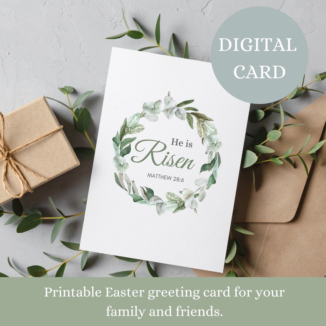 Printable He is Risen Greeting Card, Religious Easter Card Printable ...