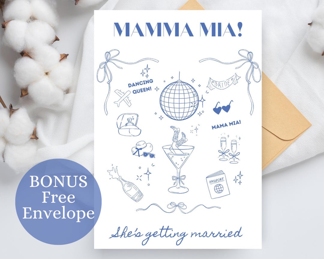 Mamma Mia Card & Envelope, Bridal Shower Card, Funny Engagement Card ...