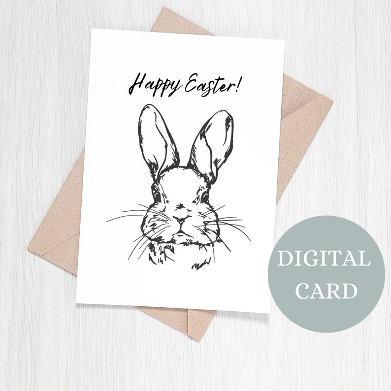 Printable Easter Bunny Greeting Card, Digital Easter Card, Happy Easter ...
