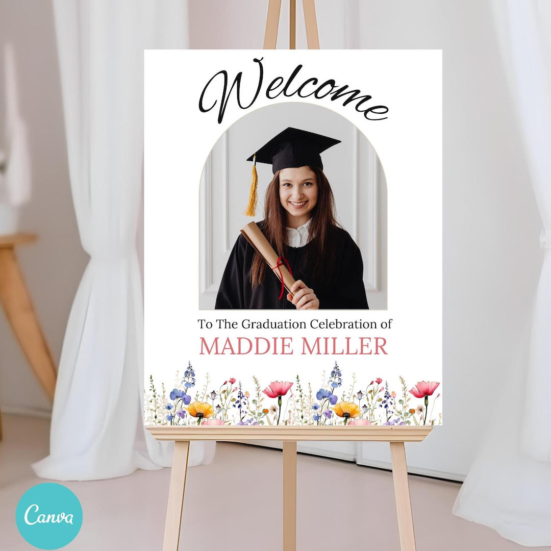 Wildflower Graduation Welcome Sign Template, Graduation Sign With Photo ...
