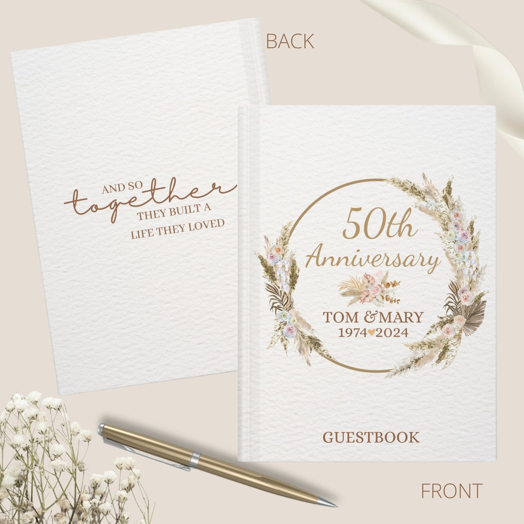 Personalized 50th Wedding Anniversary Guest Book, Boho Anniversary ...