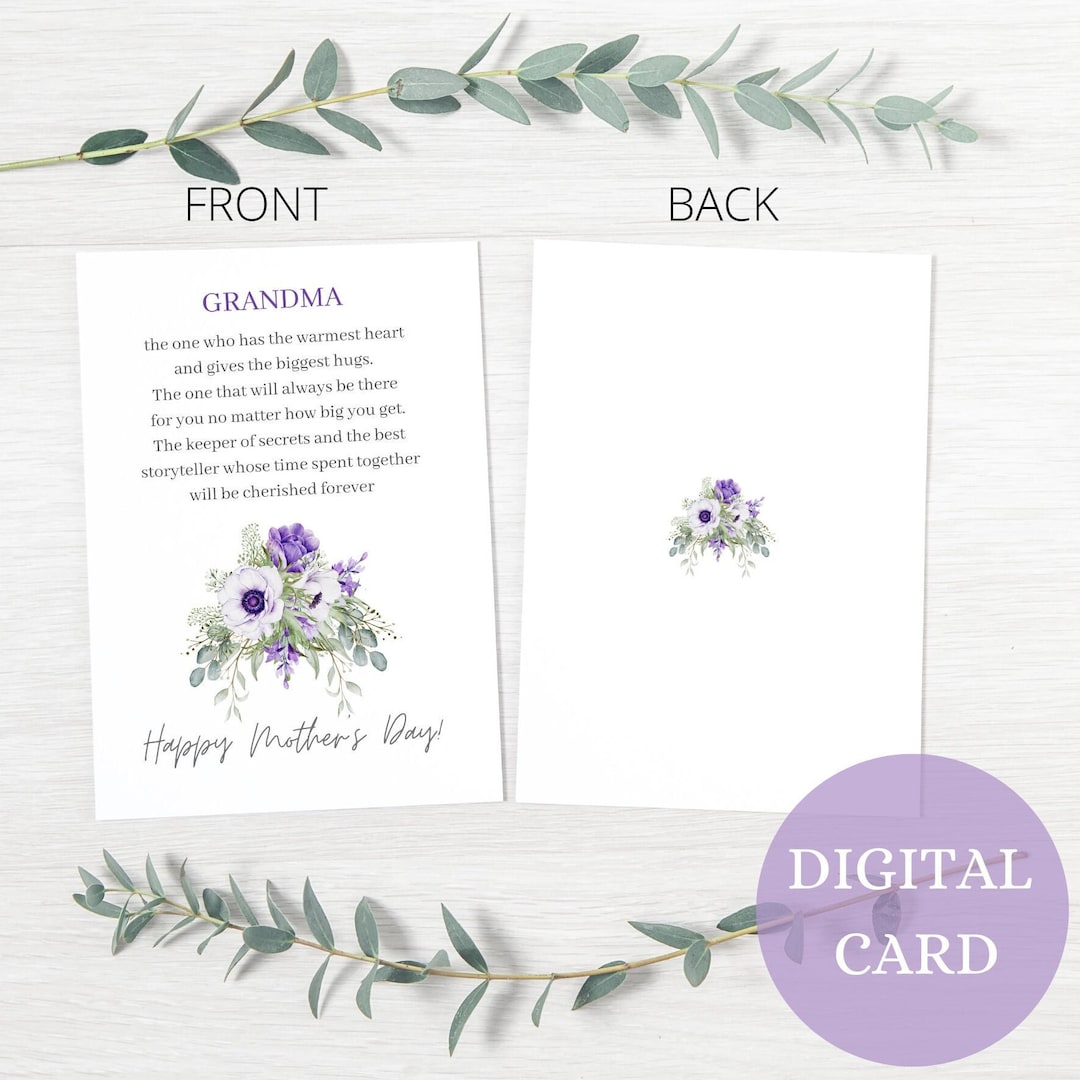 Mother's Day Card for Grandma, Printable Grandma Poem, Happy Mother's ...