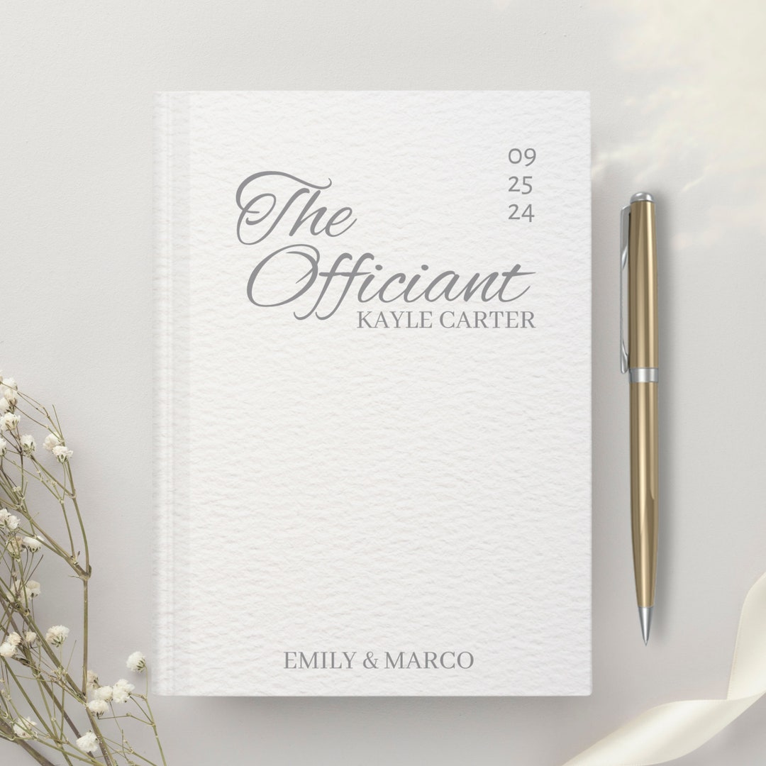 White and Gray Wedding Officiant Notebook, Wedding Day Pastor Host ...