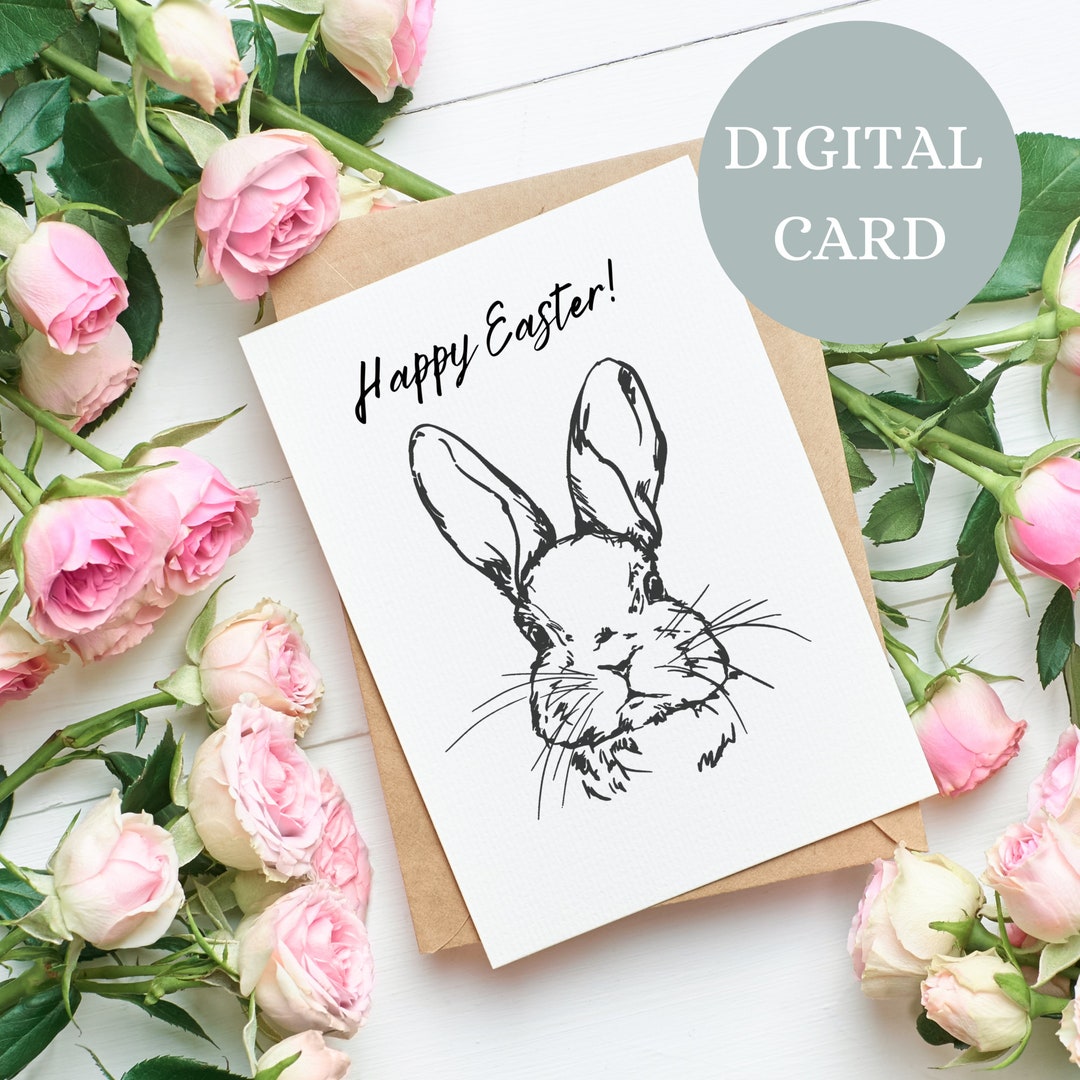 Printable Easter Bunny Greeting Card, Digital Easter Card, Happy Easter ...